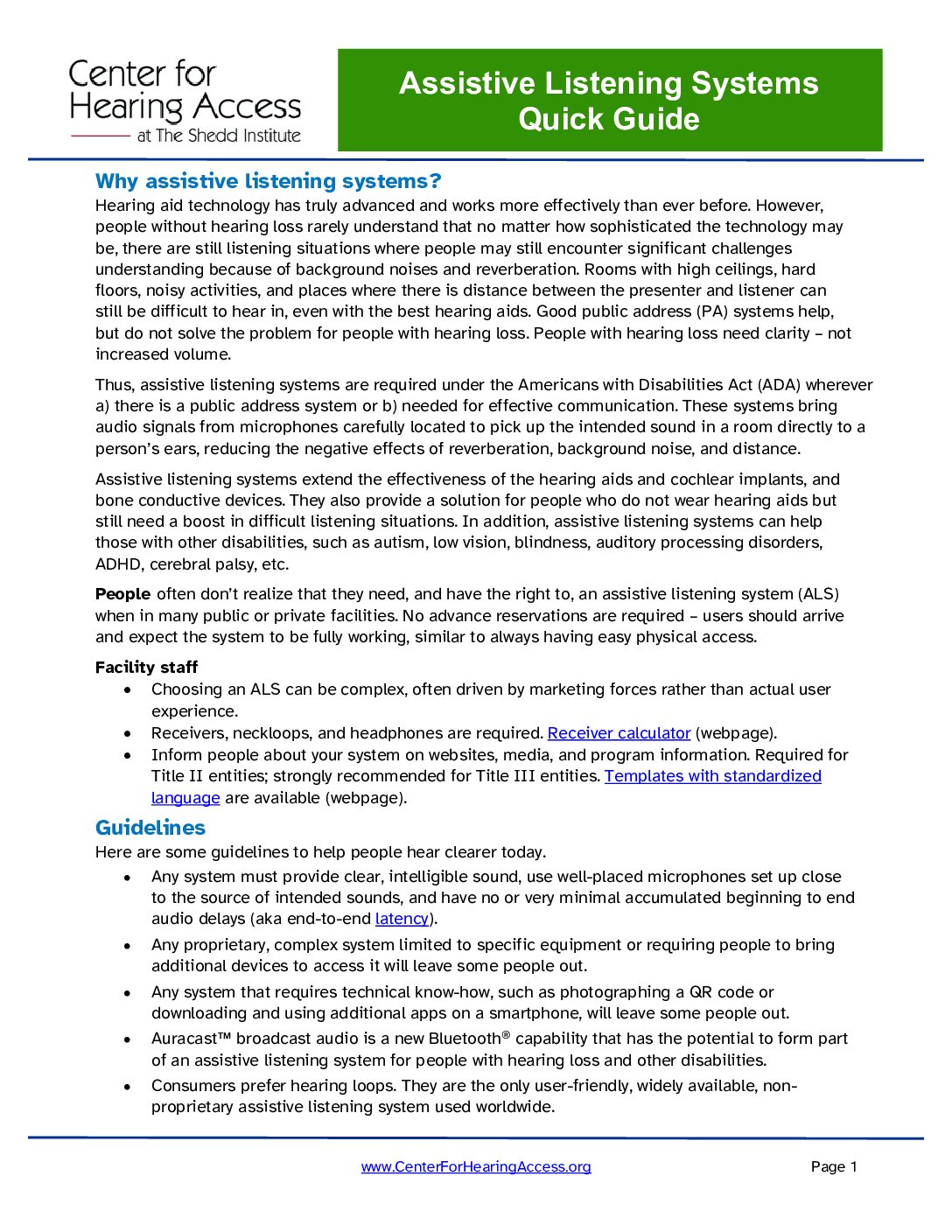 Comparison of Different Assistive Listening Systems - Center for ...